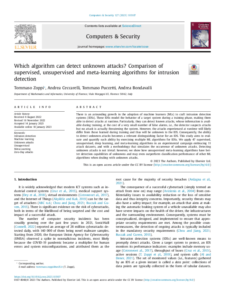Fillable Online Flore Unifi Which Algorithm Can Detect Unknown Attacks Comparison Of Supervised