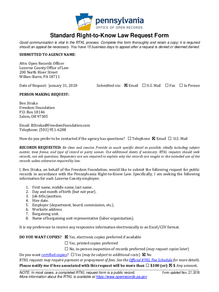 Fillable Online RIGHT TO KNOW REQUEST FORM - East Lansdowne Fax Email ...