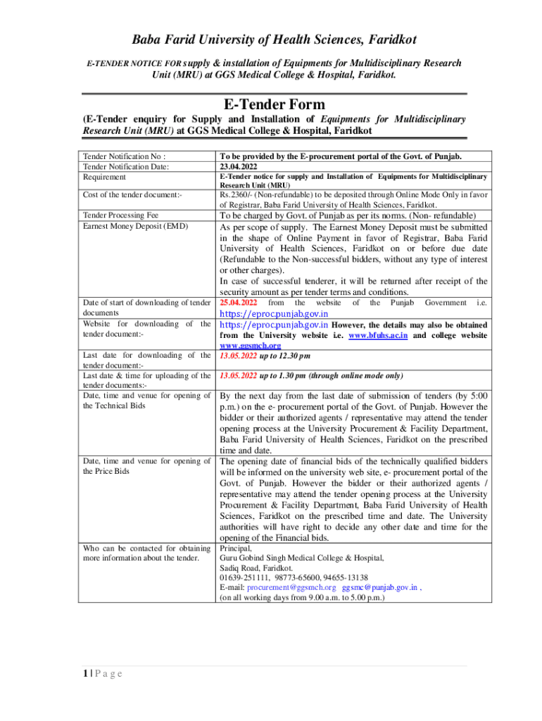 Fillable Online & installation of Equipments for Multidisciplinary ...