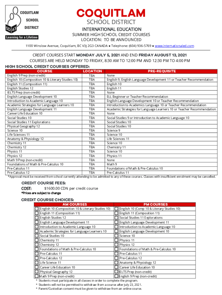 Fillable Online All High School Credit Classes Classes Fax Email Print ...