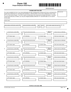 Fillable Online Form 132, Oregon Employee Detail Report, 150-206-522 ...
