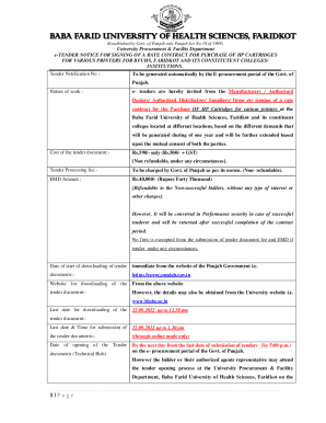 Fillable Online e-TENDER NOTICE FOR SIGNING OF A RATE CONTRACT FOR PURCHASE OF HP CARTRIDGES Fax ...
