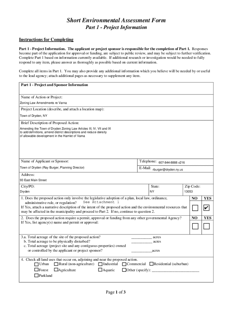 Fillable Online Short Environmental Assessment Form Part 1 - Town of ...