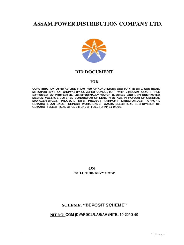 Fillable Online APDCL Tender - Construction Of 33 Kv Line From 400 Kv ...