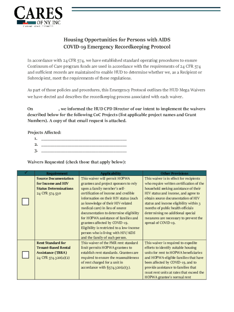 Fillable Online 24 CFR Part 574 -- Housing Opportunities for Persons ...