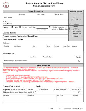 Fillable Online TCDSB Elementary School Student Registration Form ...