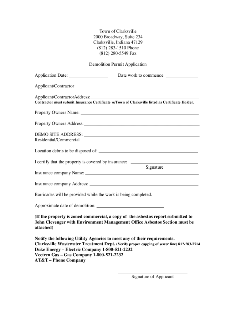 Fillable Online Demolition Permit Application Form.doc Fax Email Print - pdfFiller