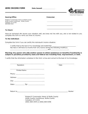 Fillable Online Zero Income Form - Wolfe County Fax Email Print - pdfFiller