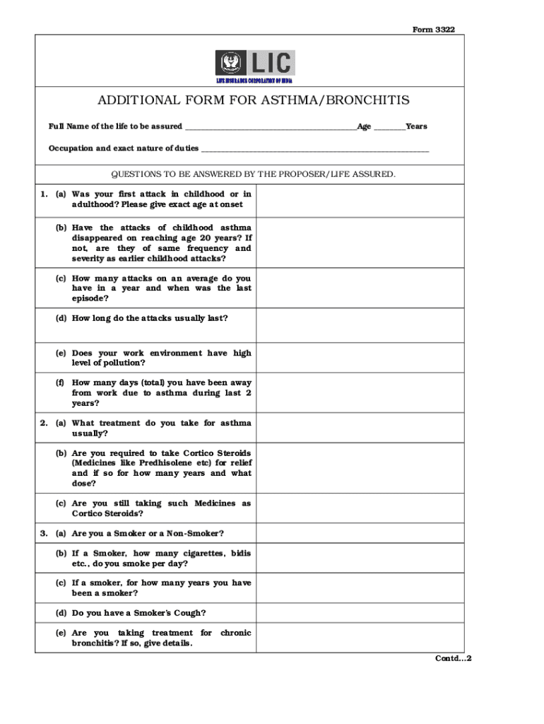 Fillable Online ADDITIONAL FORM FOR ASTHMA/BRONCHITIS Fax Email Print - pdfFiller