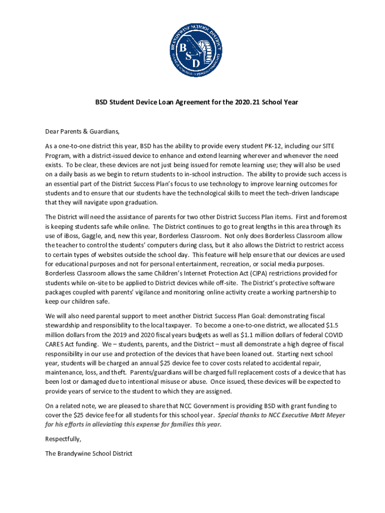 Fillable Online Information for Families / Student Device Loan ...