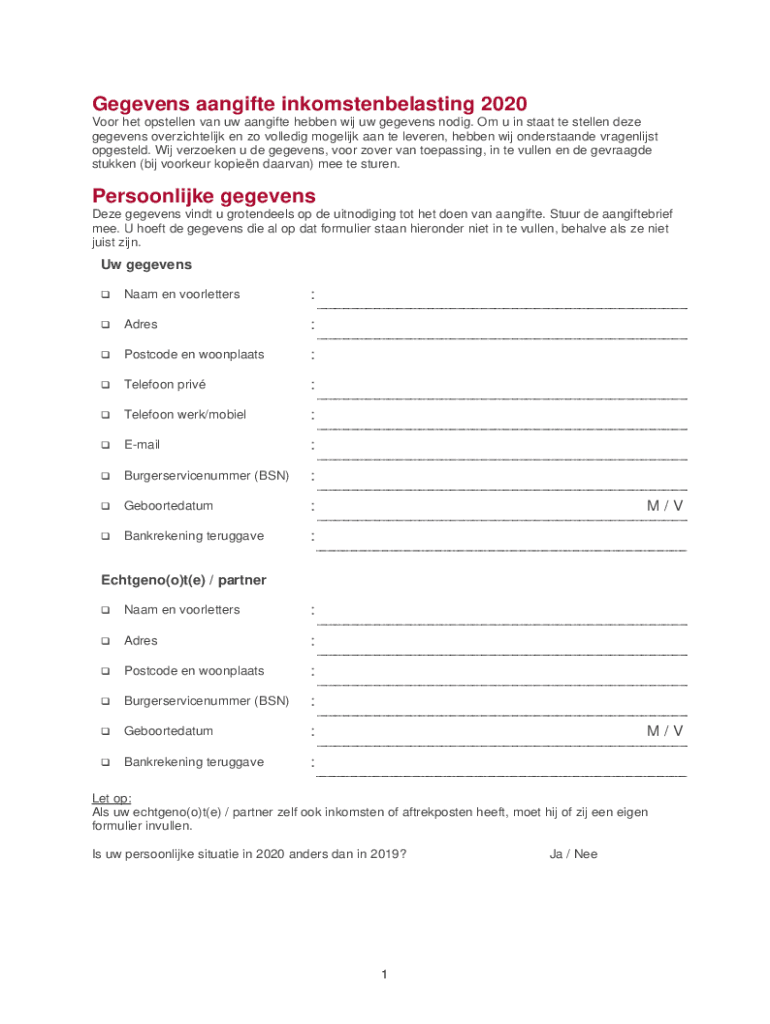 Invulbaar Online Checklist aangifte inkomstenbelasting - De Hooge Waerder Faxnummer Email ...