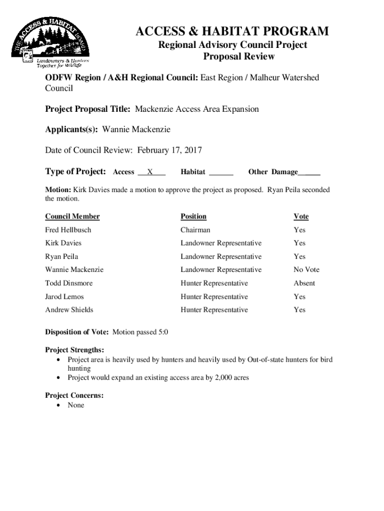Fillable Online Project Proposal Title: Mackenzie Access Area Expansion Fax Email Print - pdfFiller