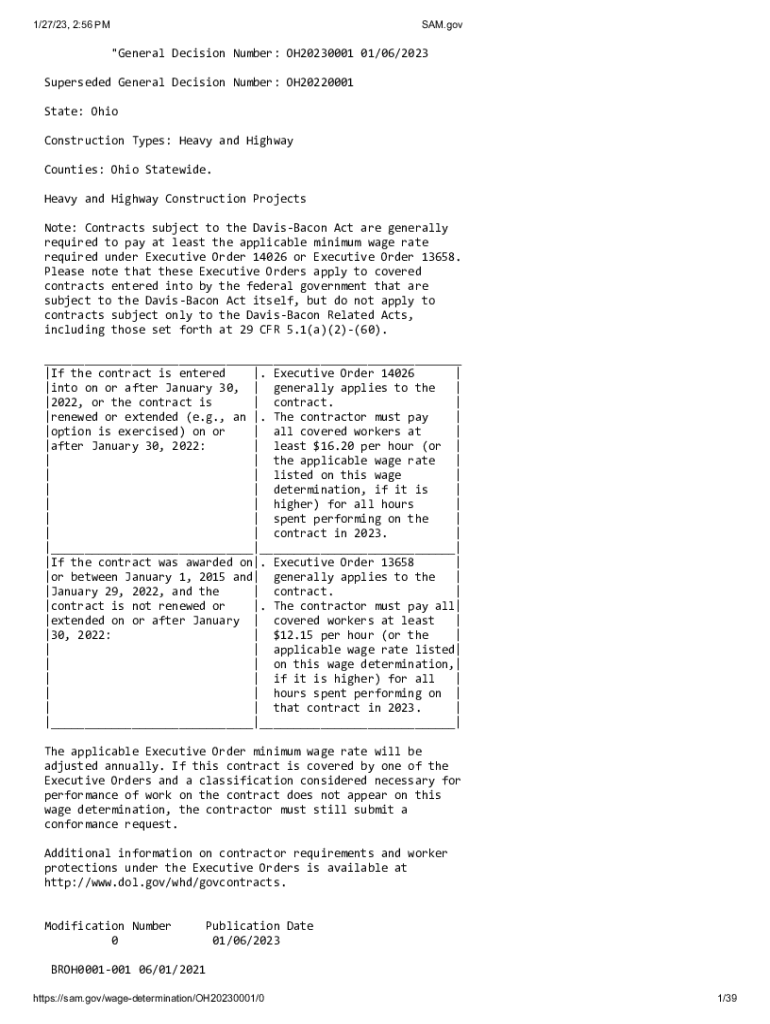 Fillable Online Wage Determinations Davis-Bacon Act WD # OH20220001 Fax ...