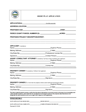 Fillable Online SHORT PLAT APPLICATION - City of Lakewood Fax Email ...