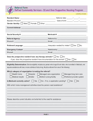 Fillable Online Resident Name: Referral date: / / Fax Email Print ...
