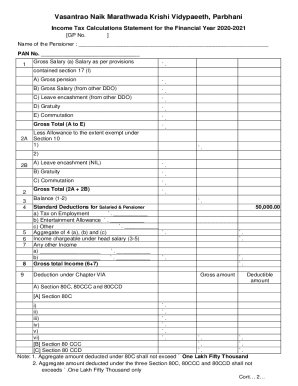 Fillable Online Income Tax Calculations Statement for the Financial ...