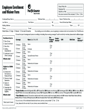Fillable Online PacificSource Health Plans Employee Enrollment and ...