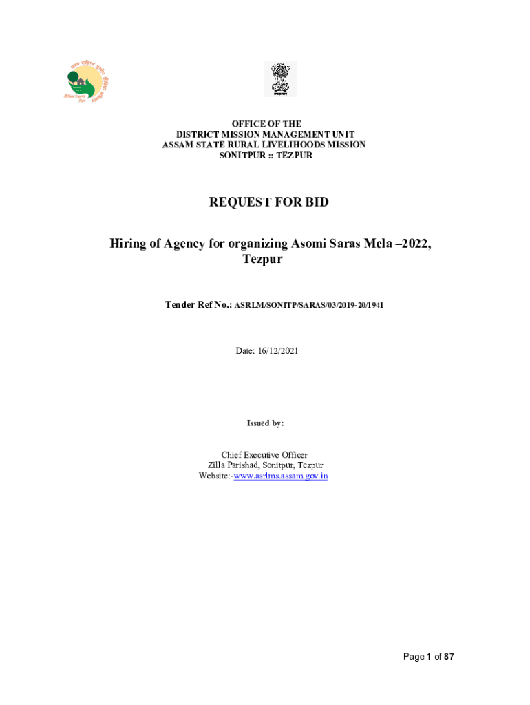 Fillable Online ProcurementAssam State Rural Livelihood Mission (ASRLM ...