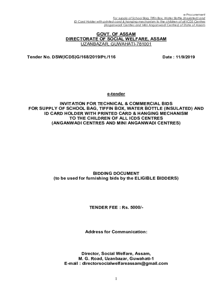 Fillable Online Supply of School Bag, Tiffin Box, Water Bottle (Insulated) and ... Fax Email ...