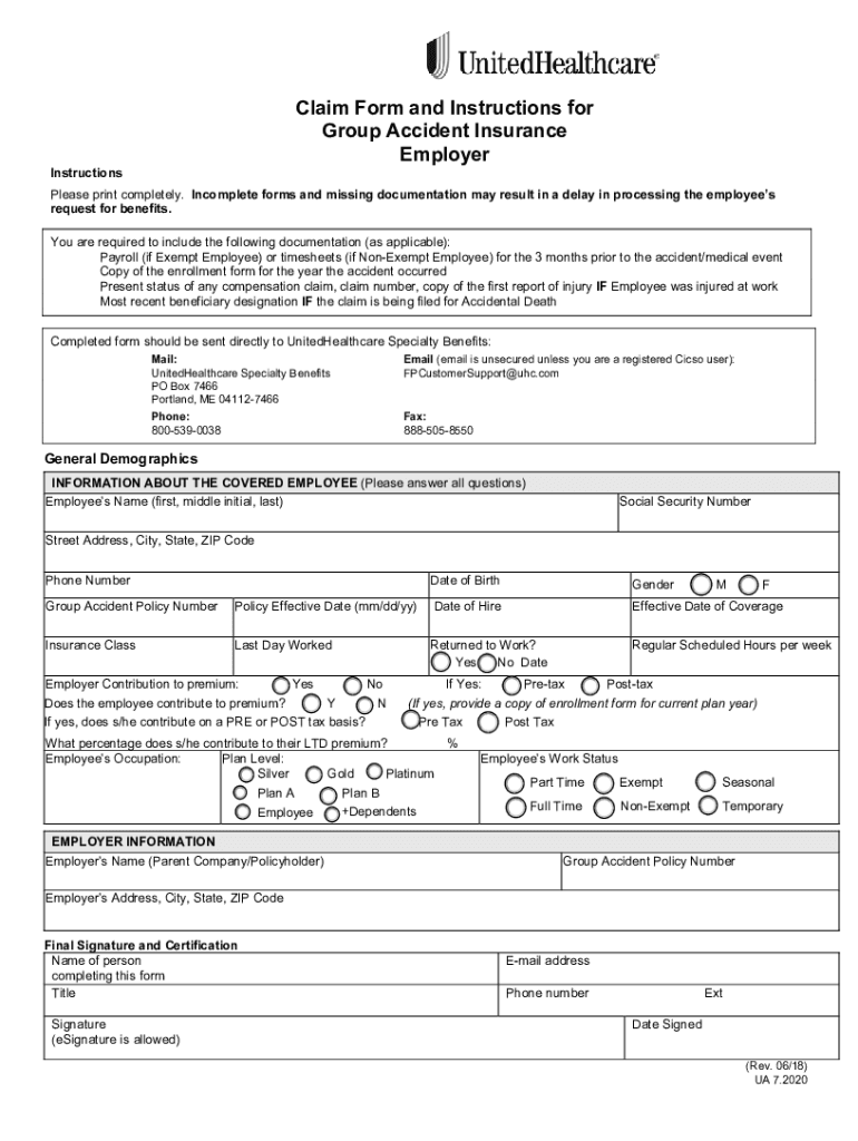 Fillable Online Claim Forms and Instructions Group Accident Insurance ...
