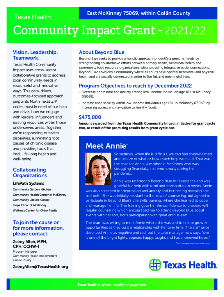 Fillable Online Community Impact Grant - Texas Health Resources Fax ...