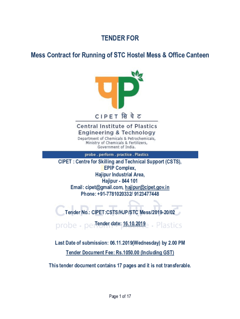 Fillable Online Open Tender Enquiry for OUTSOURCED MESS SERVICE ... Fax ...