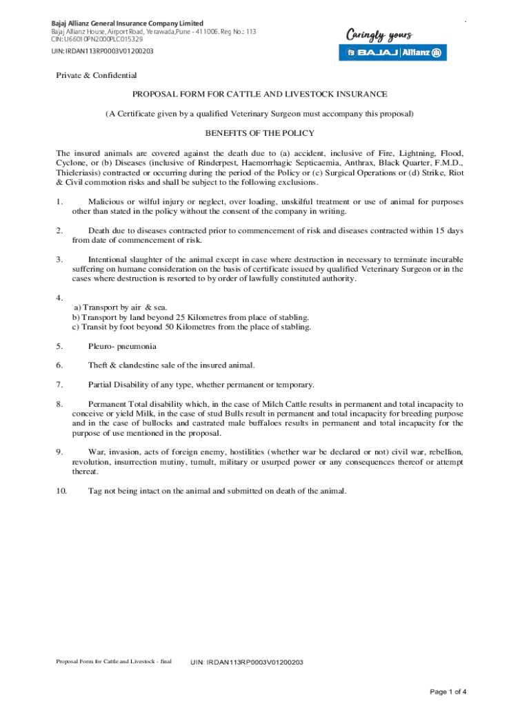 Fillable Online Private & Confidential PROPOSAL FORM FOR CATTLE AND ...