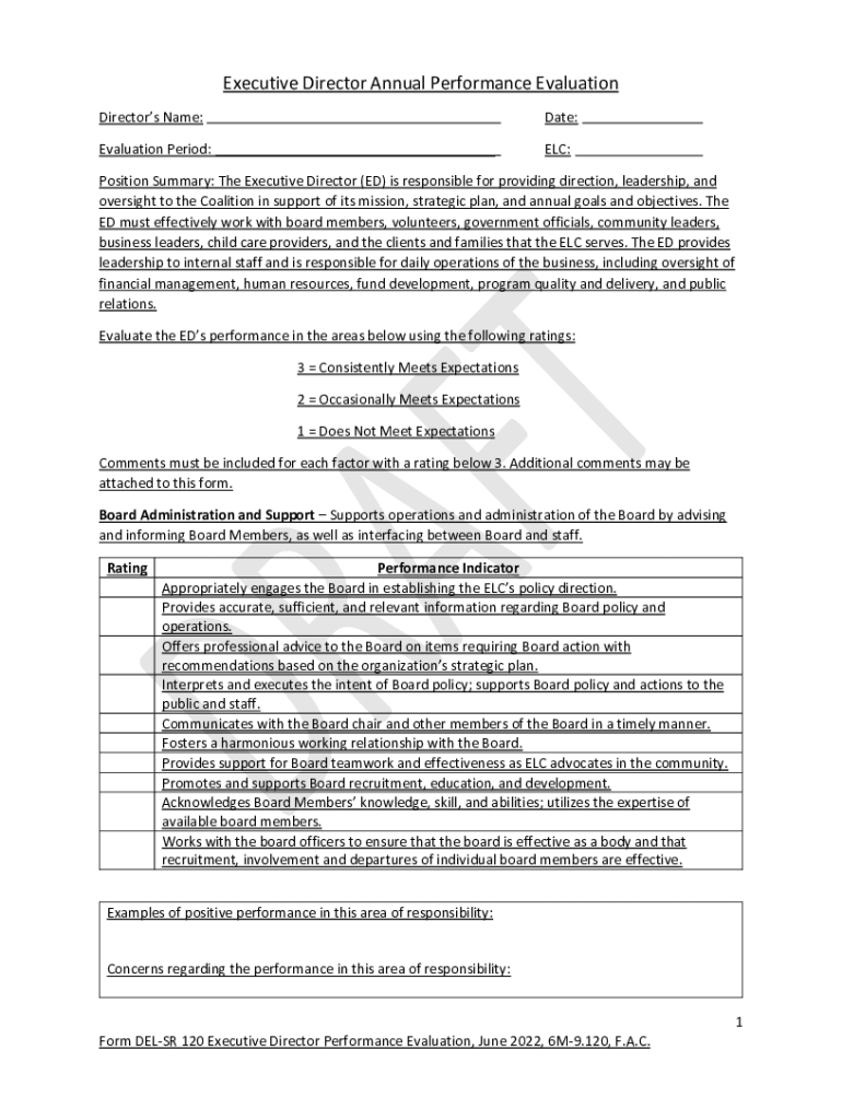Fillable Online Form DEL-SR 120 Executive Director Annual Performance ...