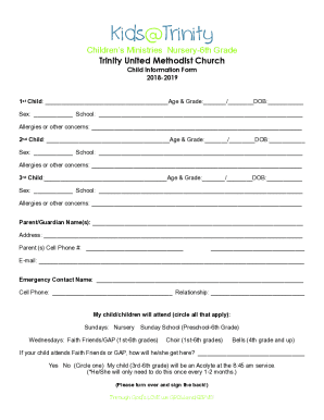 Fillable Online Children's MinistryTrinity United Methodist Church Fax ...