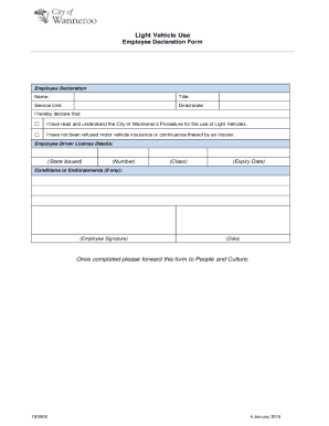 Fillable Online Light Vehicle Use Employee Declaration Form.DOCX Fax ...