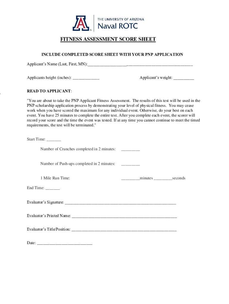 Fillable Online FITNESS ASSESSMENT SCORE SHEET Fax Email Print - pdfFiller