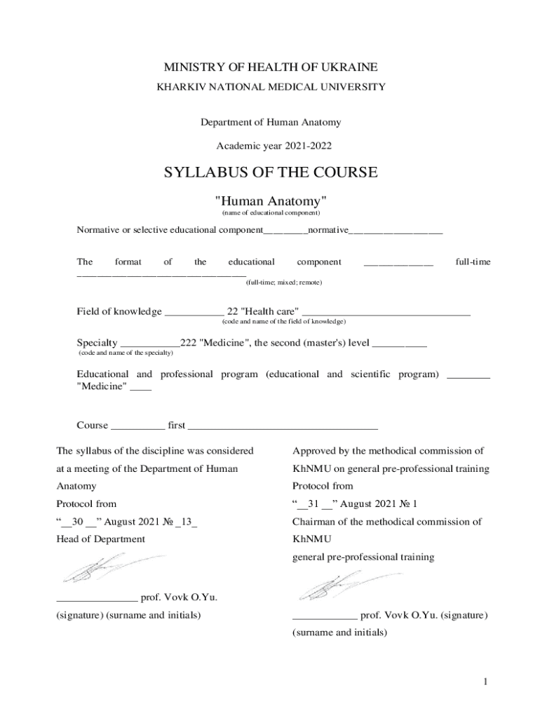 Fillable Online Educational work of the Department of Human Anatomy and ... Fax Email Print ...