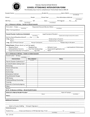 Fillable Online SCHOOL ATTENDANCE INTERVENTION FORM Fax Email Print ...