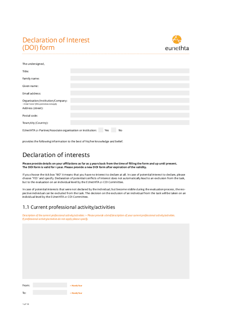 Fillable Online Declaration of Interest (DOI) form Fax Email Print - pdfFiller