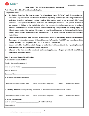 Fillable Online FATCA and CRS Self-Certification (for Individual) Fax ...