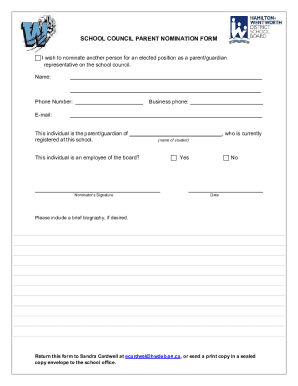 Fillable Online School Council Parent Candidate Nomination Form Fax ...