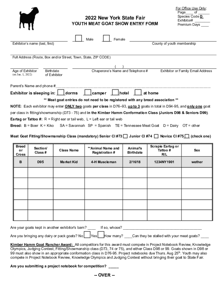 Fillable Online cals cornell Meat Goat Entry 2022 New York State Fair ...