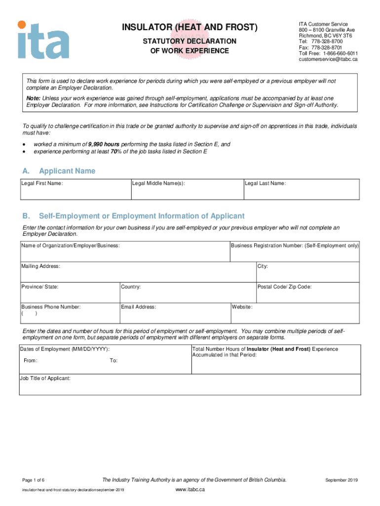 Fillable Online Insulator (Heat and FrOST) - Industry Training ...