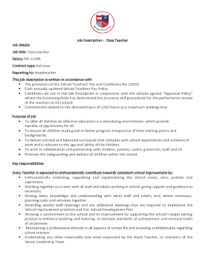 Fillable Online Class teacher Job Description and Person Specification ...