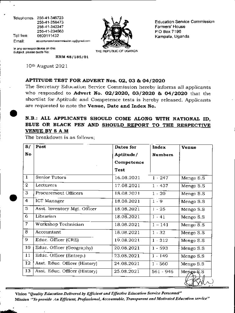 Fillable Online Untitled - Kampala - Education Service Commission Fax ...
