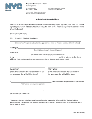 Fillable Online Affidavit of Home Address - NYC.gov Fax Email Print ...