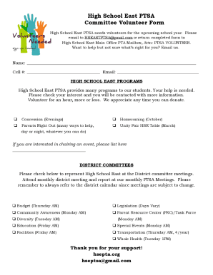 Fillable Online High School East PTSA Committee Volunteer Form Fax ...