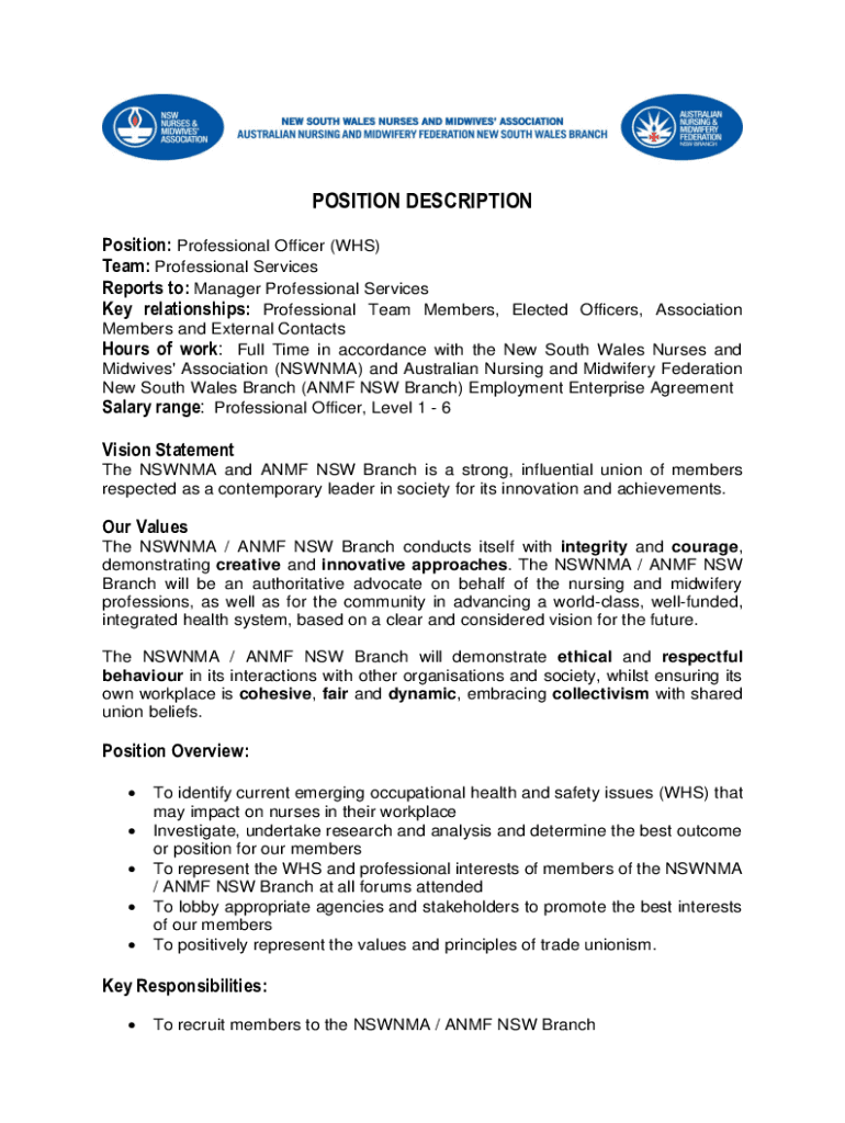 Fillable Online Job: Professional Officer (WHS), Professional ...