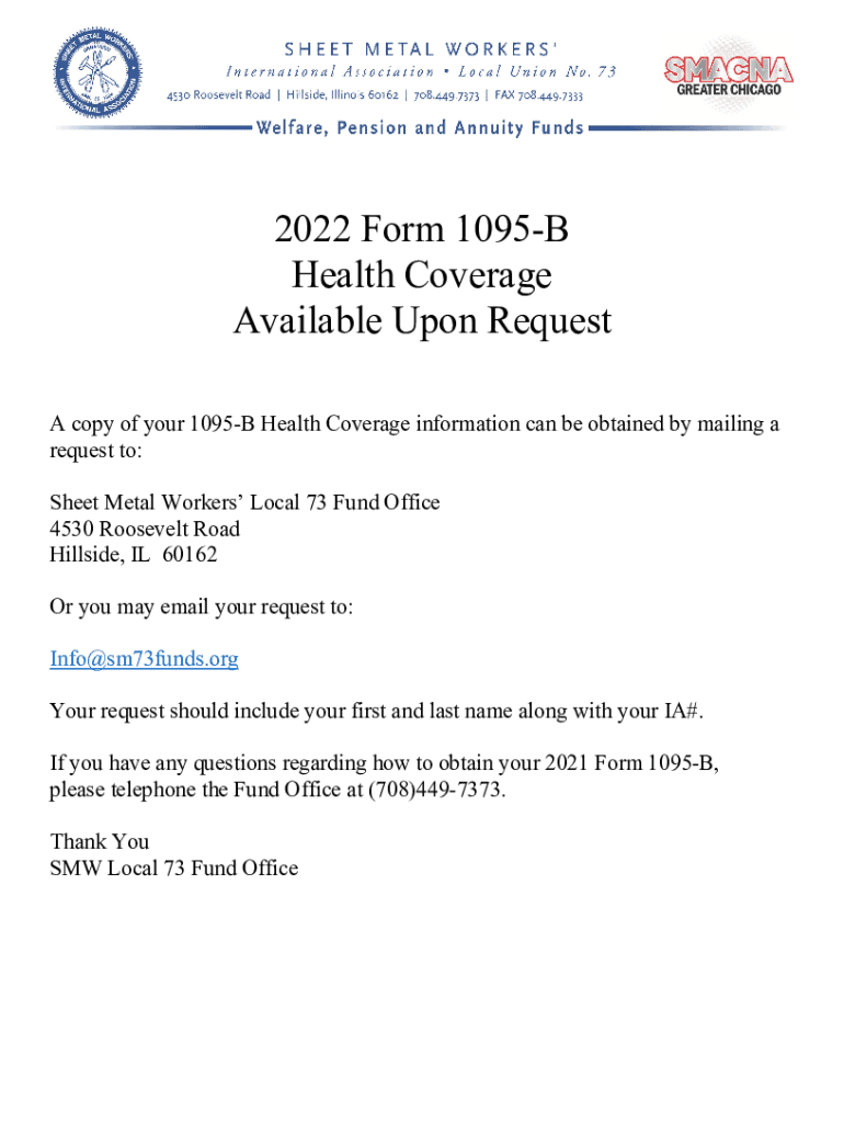 Fillable Online 2022 Form 1095-B Health Coverage Available Upon Request ...