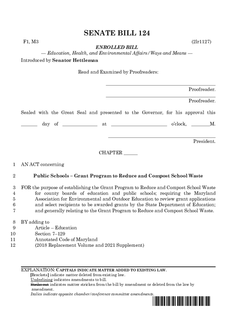 Fillable Online Fiscal and Policy Note for Senate Bill 124 - Maryland ...