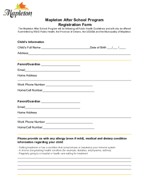 Fillable Online Mapleton After School Program Registration Form Fax ...