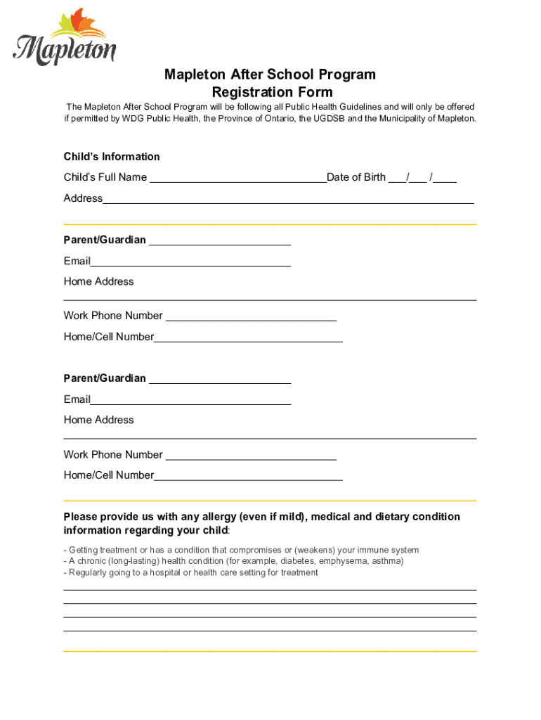 Fillable Online Mapleton After School Program Registration Form Fax Email Print - pdfFiller