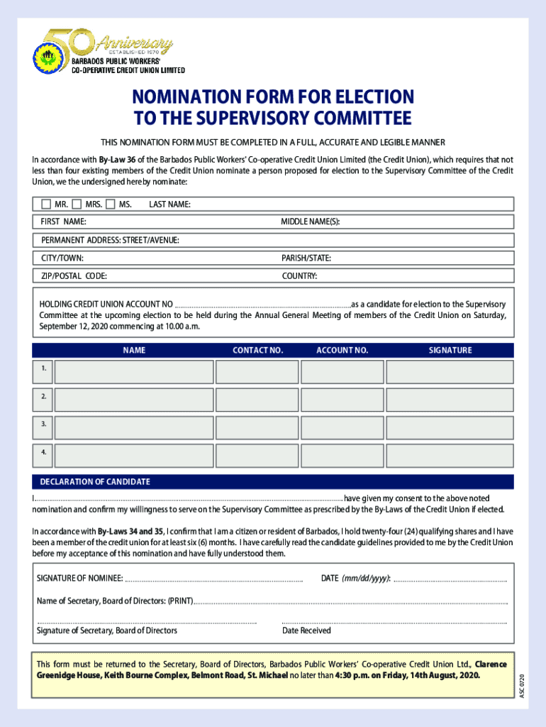 Fillable Online AGM Candidate Biography Form 2020 - BPWCCUL Fax Email Print - pdfFiller