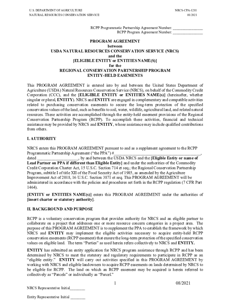 Fillable Online Program Agreement between USDA NRCS and the Eligible ...