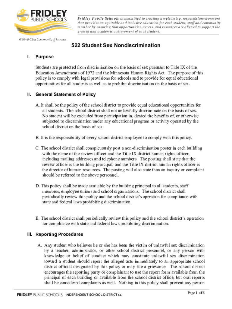Fillable Online 522 Student Sex Discrimination Fax Email Print - pdfFiller
